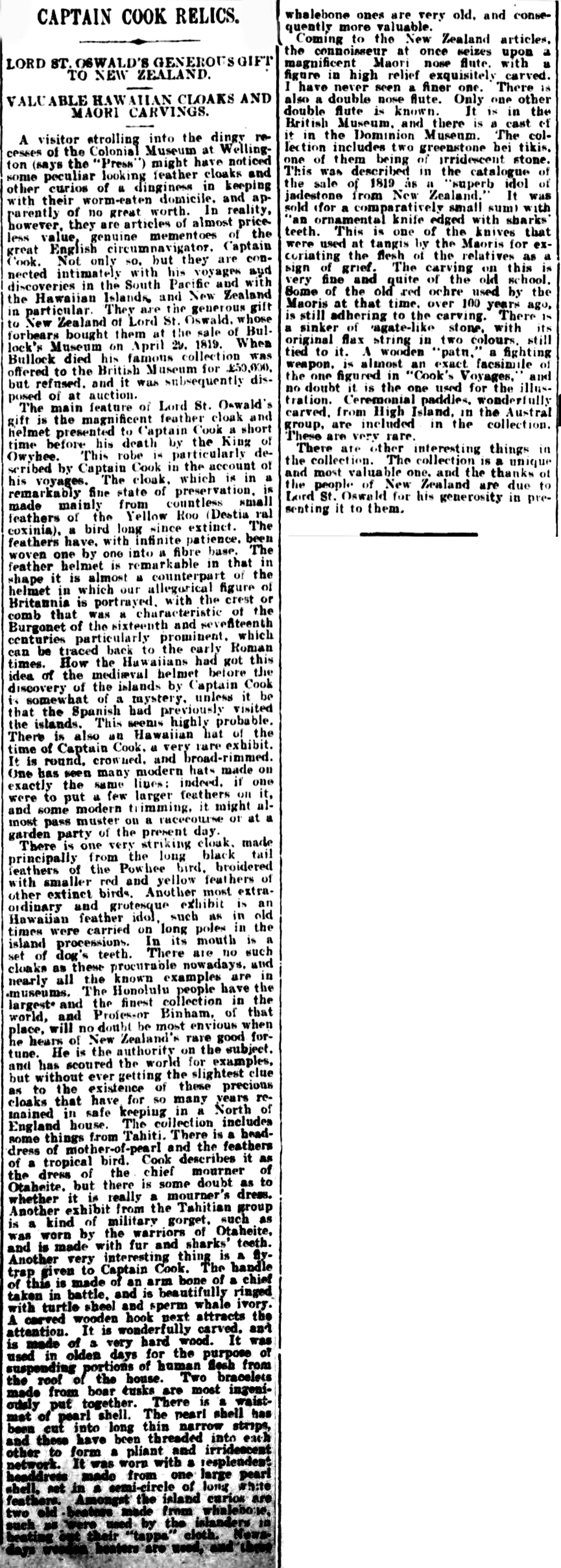Lord St Oswald and the ahuula and mahiole of Kalaniopuu, 1912. | nupepa