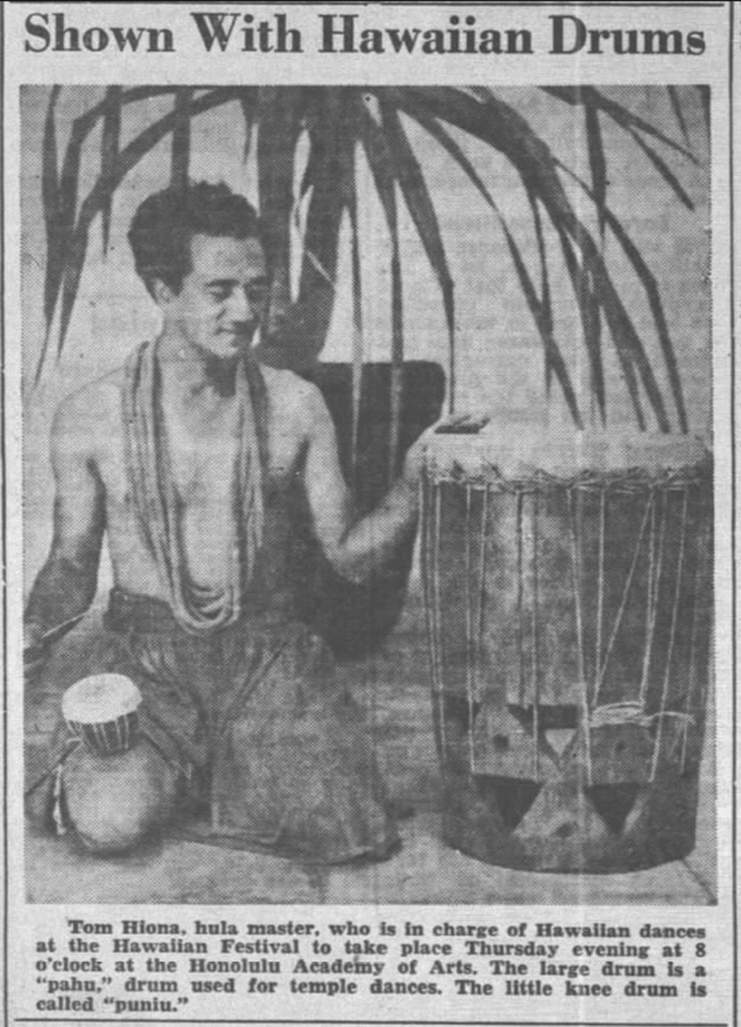 Tom Hiona at Honolulu Academy of Arts, 1939. | nupepa