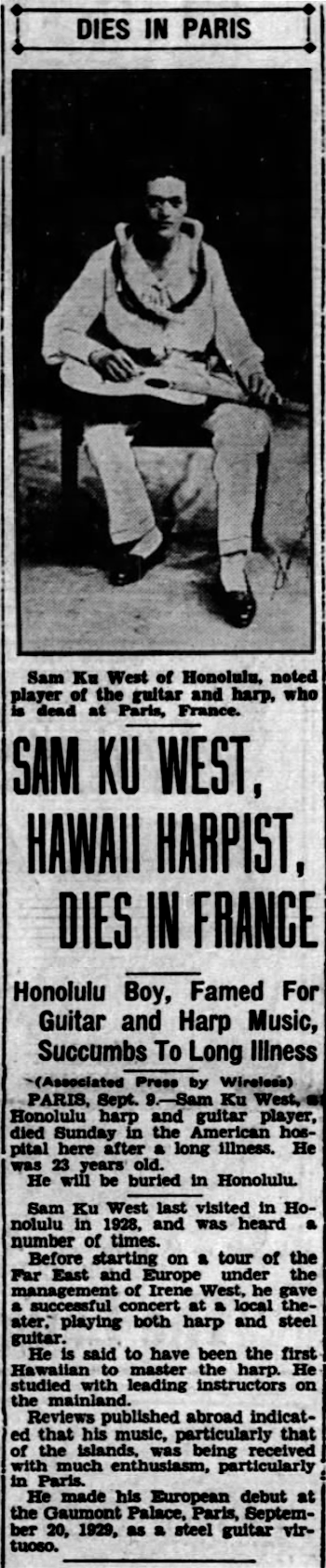 Death of Sam Ku West, 1930. | nupepa